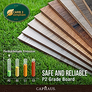 CAPHAUS 3 Pieces Dining Table Set for 4 w/Benches, Rectangular Dining Room Set, Modern Wood Bench Dining Room Table Set, Metal Frame Space-Saving Dining Set, Dining Table w/Two Benches, Brown Oak