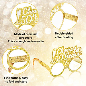 Threan 36 Pcs 40th 50th 60th Birthday Party Paper Eyeglasses Decoration, Birthday Eyeglasses Photo Props Decor for Men Women(50th)