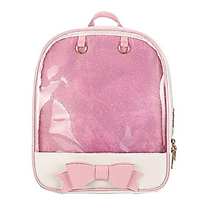 Ita Bag Backpack with Bowknot Design Pins Display Transparent Window Daypack Satchel,Pink