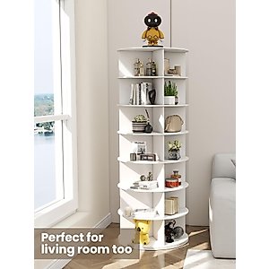 Toemics 7 Tier Rotating Shoe Rack Tower 28 Shelves, 360° Spinning Display Lazy Susan Organizer, Carousel for Shoes & Handbags, Easy Assembly, Includes 4 PCS Double-Layer Shoe Racks, White
