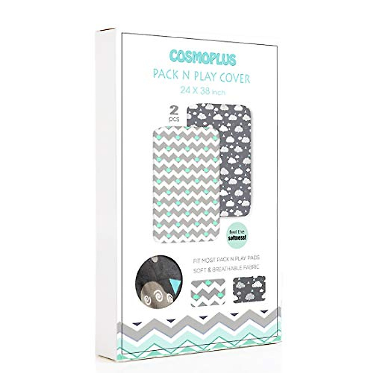 COSMOPLUS Stretch Fitted Pack n Play Playard Sheets 2 Pack for Mini Crib Sheet Set,Pack n Play Mattress Cover, Ultra Stretchy Soft,Whale/Cloud