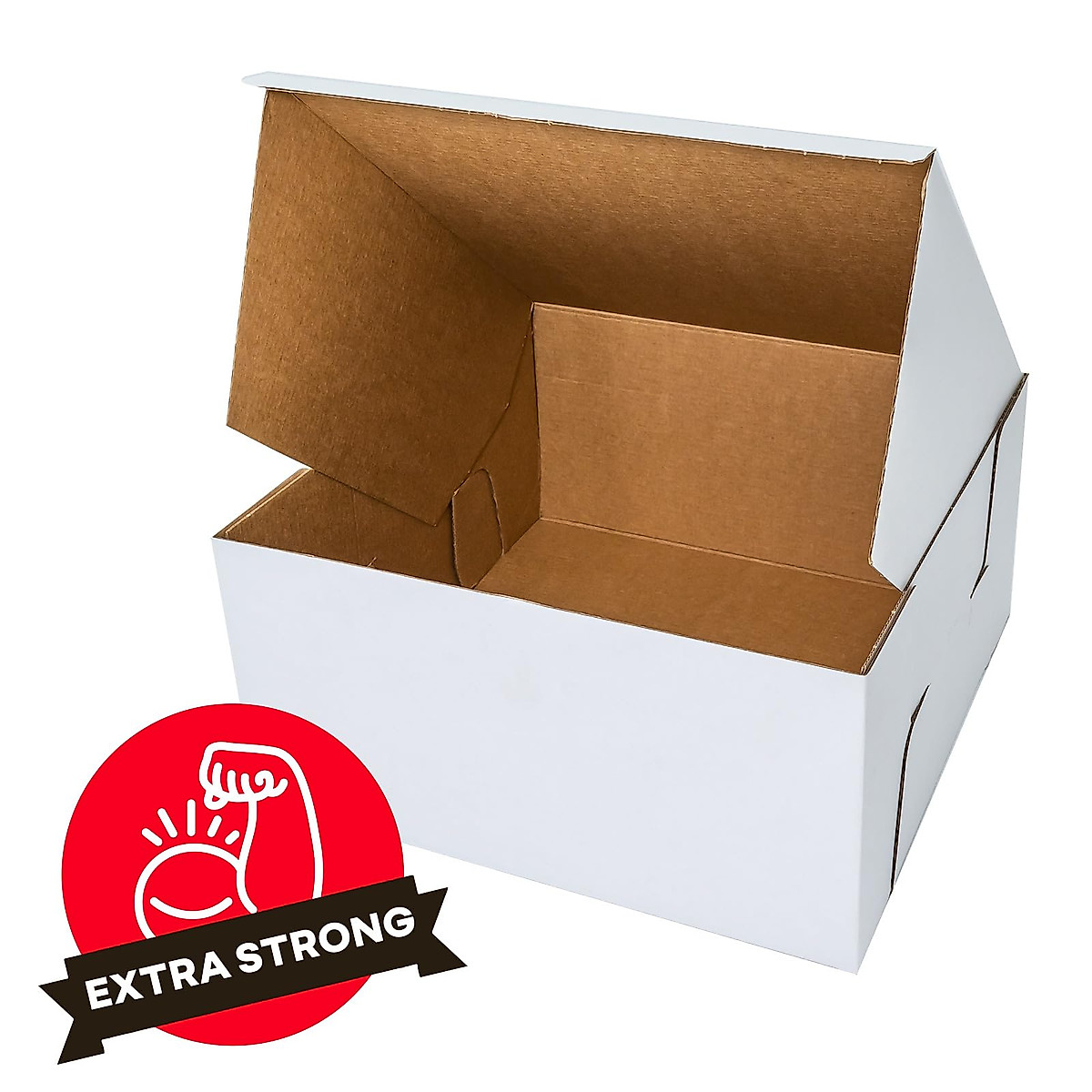 12x12x6 inches Corrugated Heavy-Duty White/Brown Sturdy Kraft Cake Boxes (50-Pack)