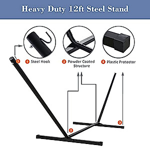 SUNCREAT Double Hammock with Stand Included, Portable Hammock with Stand and Large Pillow, Blue Stripes