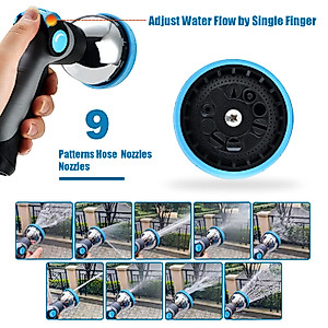 PinWheel Garden Hose Reel Wall Mount, Slow Return 5/8 Inch × 100 + 6 FT Retractable Water Hose Reel Automatic Rewind with Any Length Lock, 9 Pattern Hose Nozzle, 180° Swivel Bracket