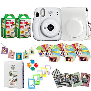 Fujifilm Instax Mini 11 Instant Camera + Fuji Instax Film 40 Shots + Protective Case + Magnetic Frames + Album, Frames Design Kit (Ice White)