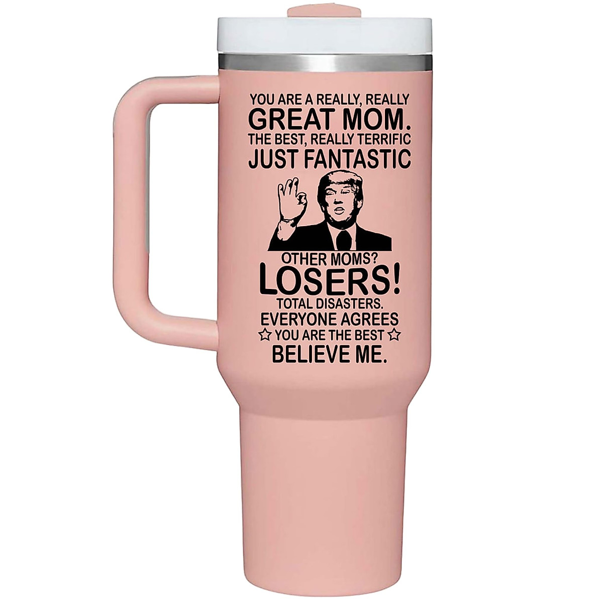 DOUBLECHILD Mothers Day Gifts for Mom from Daughter, Son, Kids - Great Mothers Day Tumbler - Ideas Presents for Mom on Birthday, Xmas - Insulate Stainless Steel Tumbler 20oz, Pink 40oz with Handle