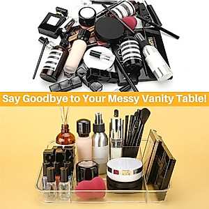 SUNFICON Makeup Tray Organizer Cosmetic Display Case Office Stationery Storage Holder Countertop Storage Unit Makeup Box for Bathroom Drawers,Vanities Office Desk,Washable Crystal Clear Acrylic