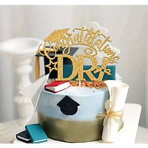Congratulations DR Cake Topper, Congrats Grad/Doctoral Degree Cake Decor, Class of 2024 Graduation Party Decorations Supplies, Gold Glitter