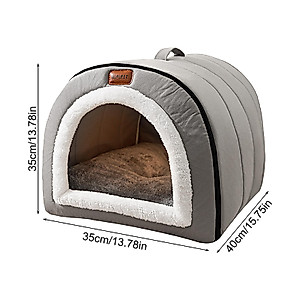 MCGOS Dog Bed Cave, 40x35x35cm Breathable Covered Dog Bed, Plush Dog Bed Cave, Washable Self Warming Pet Bed, Comfortable Warm Dog Hideaway Elastic Dog House for Cats Dogs Bunnies Rabbits Small Pets