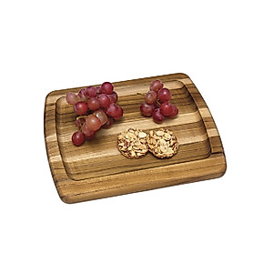 Lipper International Teak Wood Edge Grain Serving Platter, Small, 12" x 10" x 3/4"