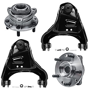 Detroit Axle - 4pc Front End Control Arms Kit for Chevy S10 Blazer GMC S15 Jimmy Sonoma Syclone Typhoon Oldsmobile Bravada, 2 Upper Control Arms w/Ball Joint 2 Wheel Bearing Hubs Replacement