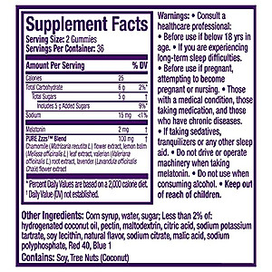 ZzzQuil PURE Zzzs Melatonin Sleep Aid Gummies, Helps You Fall Asleep Naturally, Wildberry Vanilla Flavor, Chamomile Lavender & Valerian Root, 1mg per gummy, 72 Count