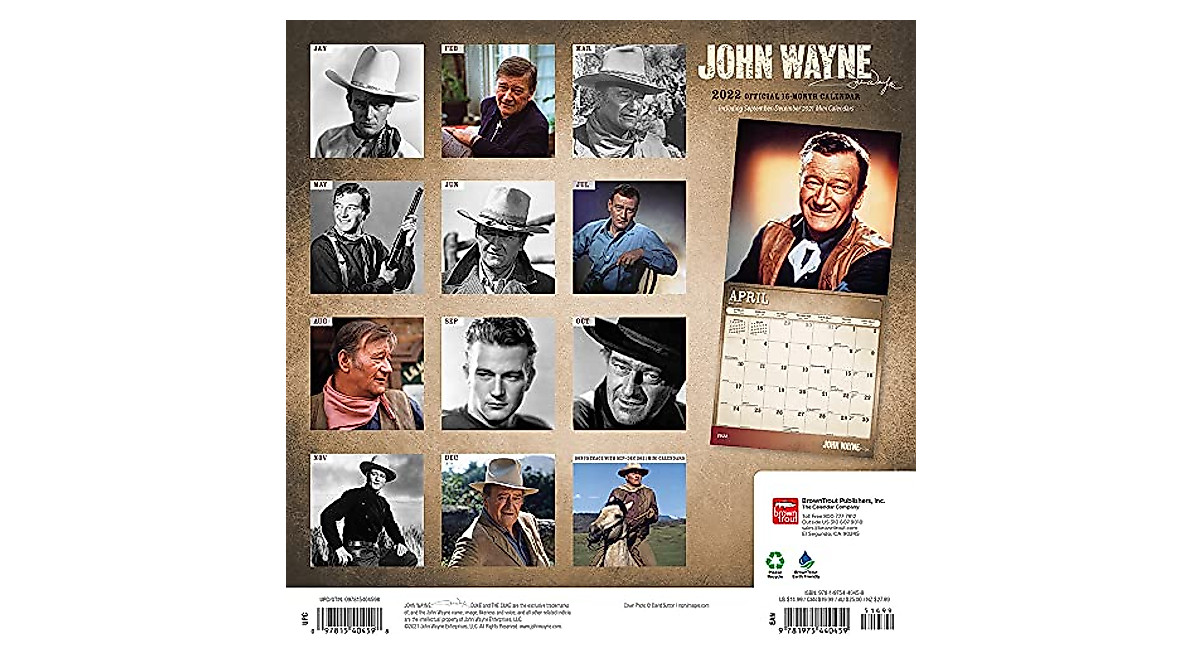 John Wayne 2022 Wall Calendar with Foil Cover - 12x12 Inches