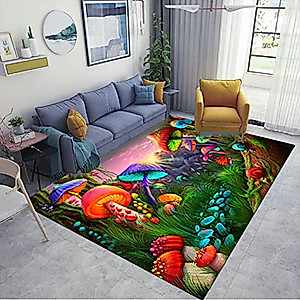 LGGQQW Psychedelic Forest Mushroom Area Rugs,Hippie Mushroom catpets for yogo livingroom Bedroom