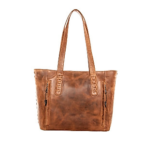 Lady Conceal Concealed Carry Large Leather Norah Laced Tote (Cognac)