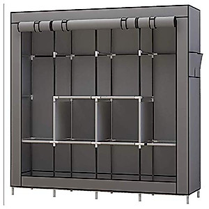 UDEAR Portable Closet Large Wardrobe Closet Clothes Organizer with 6 Storage Shelves, 4 Hanging Sections 4 Side Pockets,Grey