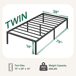 Novilla Twin Bed Frames, 14 Inch Metal Platform Bed Frame Twin Size with Storage Space Under Bed Frames, Heavy Duty Steel Slat Support, No Box Spring Needed, Easy Assembly