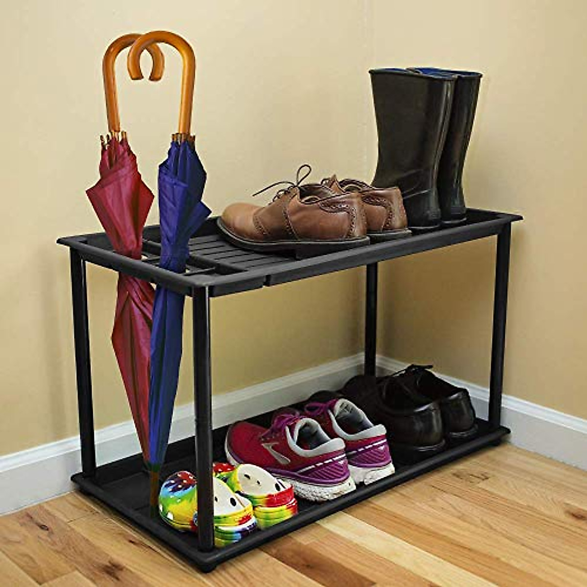 Innover | Two-Tier Boot Tray with Umbrella Stand, Multi-Purpose Shoe Rack Entryway Organizer