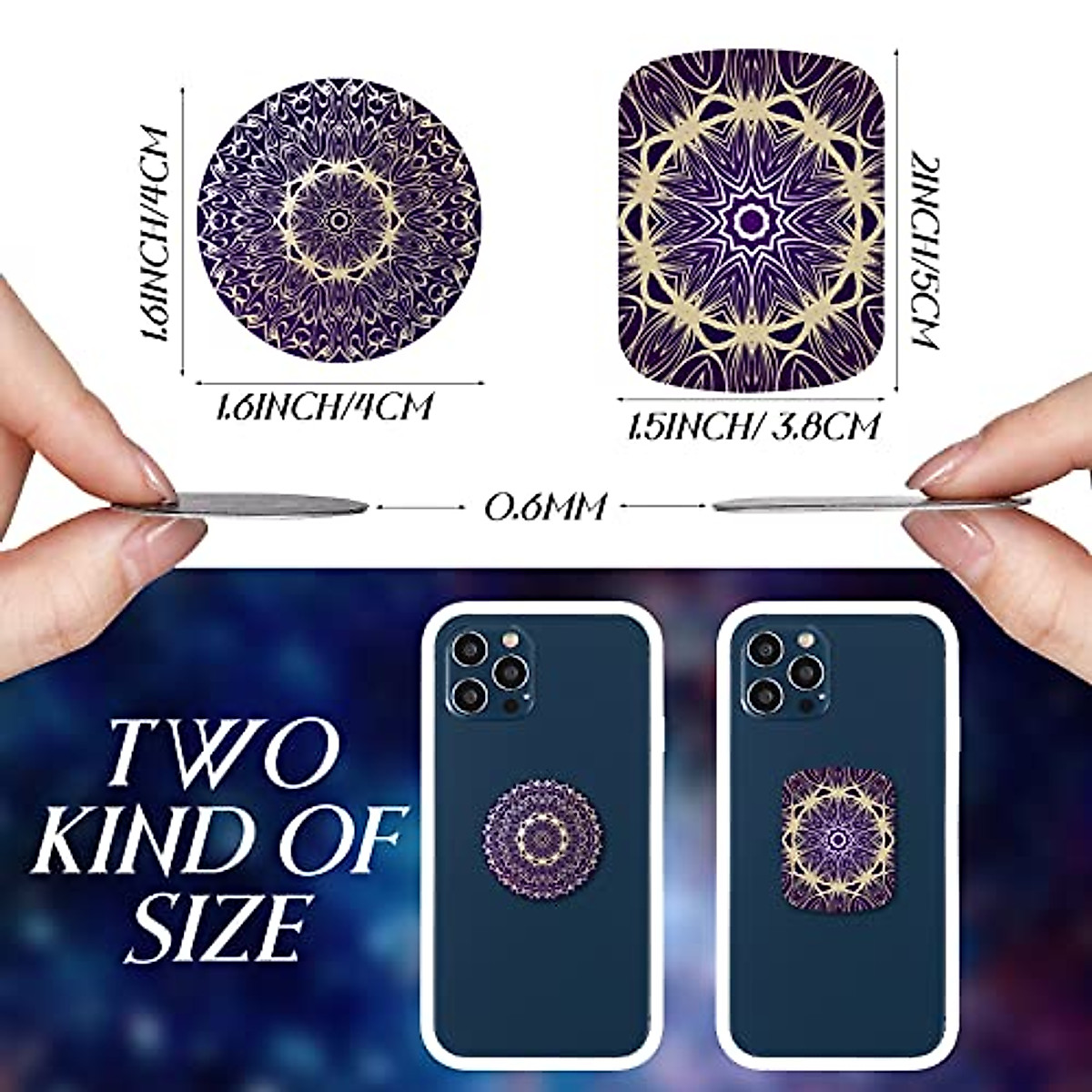 Weewooday 24 Pieces Phone Metal Plates Magnetic Mount Metal Plate for All Magnetic Car, Cell Phone, Tablet Holder, 12 Rectangle and 12 Round (Purple and Blue,Delicate Style)