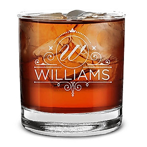 Personalized Monogram Engraved Bourbon Whiskey Rocks Glass 11 oz, Custom Drinking Gift with Initial and Name for Him, Her