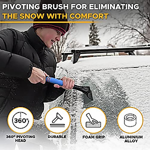 EcoNour 27" Extendable Snow Brush and Ice Scraper for Car Windshield | 2-in-1 Telescoping 360° Snow Brush with Pivoting Head | Window Ice Scraper for Snow Removal | Winter Car Accessories for Truck