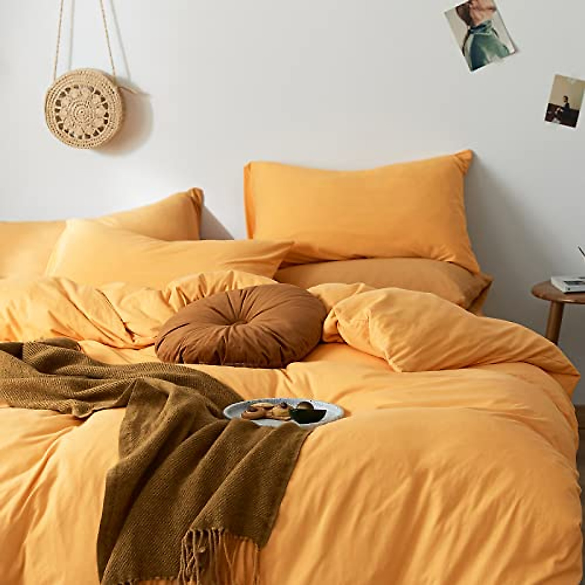 mixinni Tangerine Jersey Knitted Duvet Cover 3 Pieces Organge Soft Bedding Set with Zipper Closure Perfect for Him and Her, Easy Care, Soft and Breathable-(3pcs, King Size)