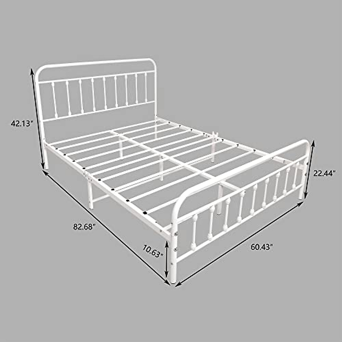 Diolong Queen Bed Frame with Headboard and Footboard Metal Bed Frame Vintage Sturdy Mattress Foundation No Box Spring Needed (White, Queen)