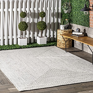 nuLOOM 12' x 15' Solid Hand Braided Indoor/Outdoor Area Rug, Pet-Friendly, High Traffic, Weather Resistant, for Patio, Balcony, Bedroom, Living, Dining Room, Wynn Ivory