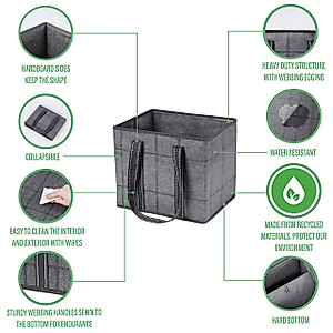 VENO 3 Pack Reusable Grocery Bags, Shopping Bags for groceries, Utility Tote with Handles and Hard Bottom, Foldable Shopping Cart Organizer, Multi-Purpose, Heavy-Duty (BLK Windowpane, 3 Pack)