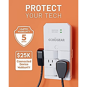 ECHOGEAR On-Wall Surge Protector with 6 Pivoting AC Outlets & 1080 Joules of Surge Protection - Low Profile Design Installs Over Existing Outlets to Protect Your Gear (White)