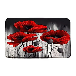 UAEAEX Red Black Flower Bath Mat Burgundy Red Floral Grey Abstract Graffiti Spring Summer Microfiber Memory Foam Bath Kitchen Living Room Foyer Decor Rug