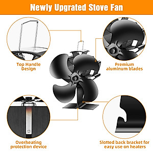 Hanaoyo Wood Stove Fan for Buddy Heater, Heat Powered Stove Fan Slot Lock Design with Bracket for Heaters, Thermal Fireplace Fan Non Electric for Camping/Picnics/Pellet/Wood Burning Stove/Fireplace