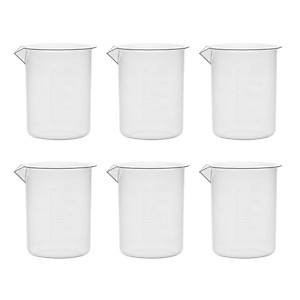 EISCO 6PK Plastic Beakers, 250ml - Polypropylene Plastic - Raised Graduations, Tapered Spout - Euro Design