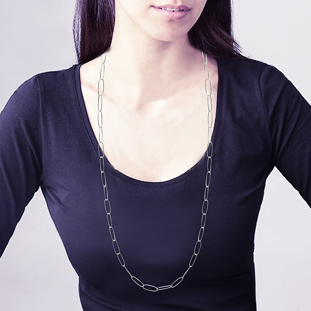 LeCalla 925 Sterling Silver Italian 6.5-MM Paperclip-Link Chain Necklace for Women 36 Inches