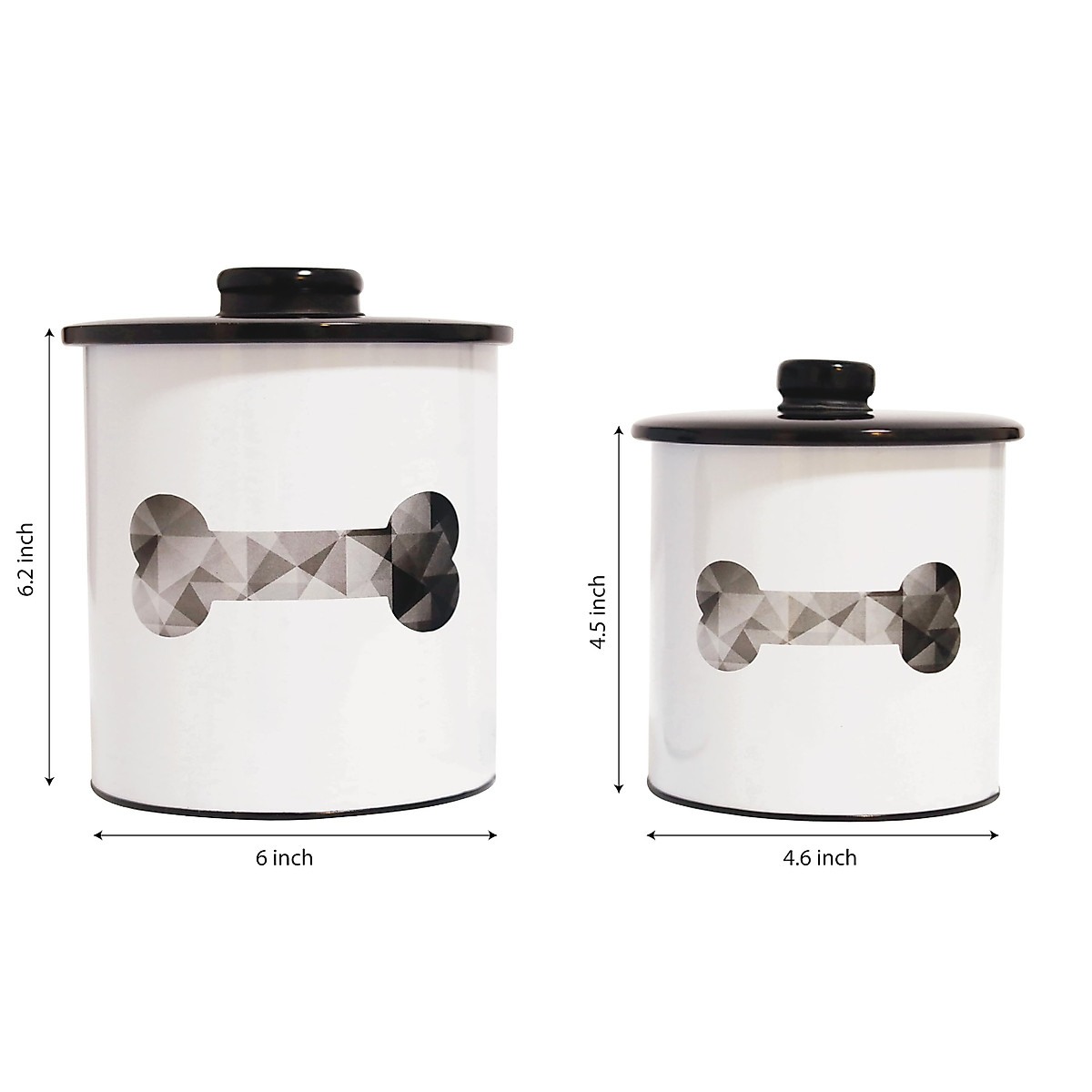 Define Marvelous 2pc Set Dog Treat Container with Lid, Round Tin Dog Treat Storage Jar for Countertop (Bone)