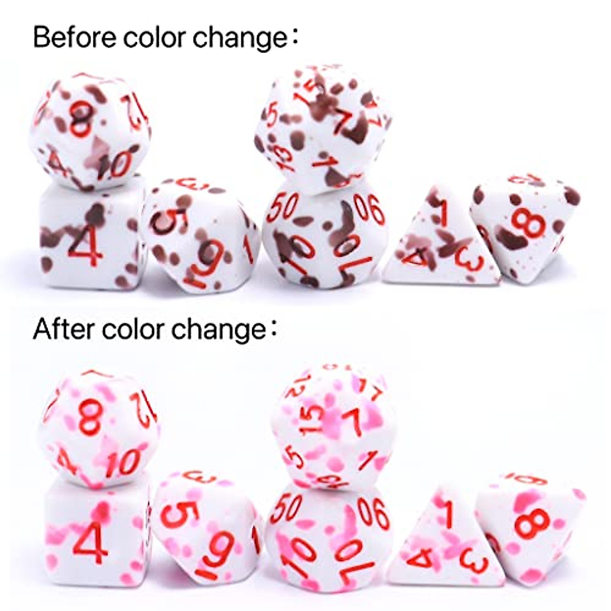 DND Game Dice Set Polyhedral - IDTQ Dungeons and Dragons Color Changes with Temperature Purple Red White Black Blue Yellow Green Dice Set RPG MTG Table Games 6sets D4 D6 D8 D10 D12 D20