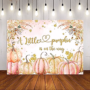 Mocsicka Pumpkin Baby Shower Backdrop for Girls Gold Pink Boho Flowers Pumpkin Photo Background Little Pumpkin is on The Way Baby Shower Party Decorations Photo Booth Studio (6x4ft)