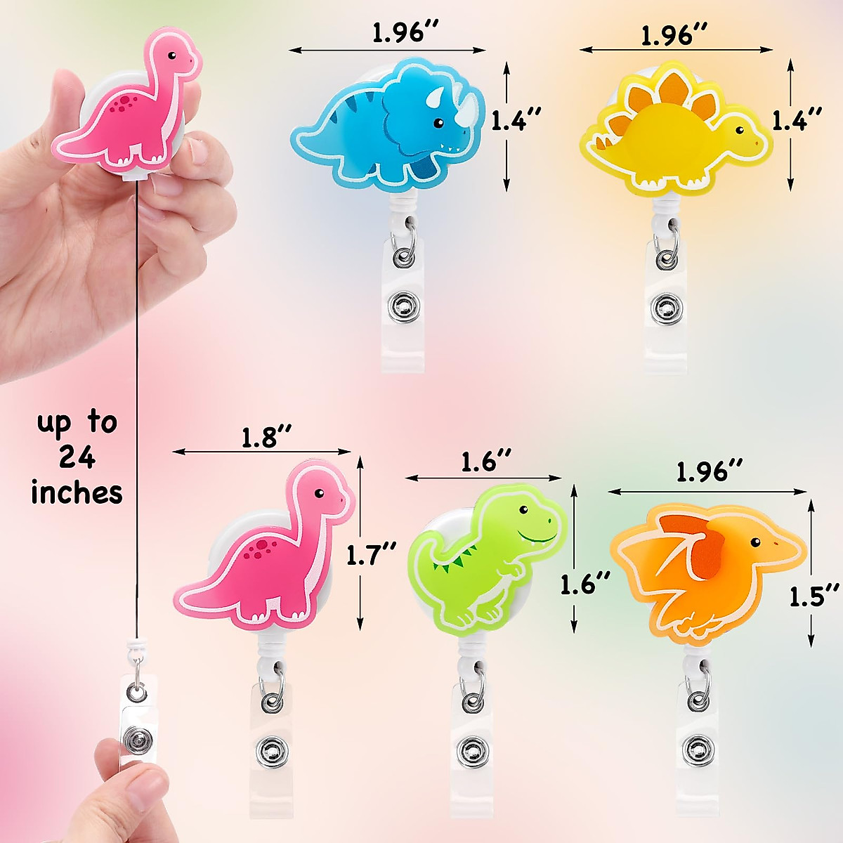 Xylolfsty Dinosaur Badge Reels 5PCS Glowing in The Dark Nurse ID Badge Holder Retractable Clip Night Shift Luminous Doctor Pediatric Nursing Teacher Office School Cute T-rex Acrylic Badge Gifts