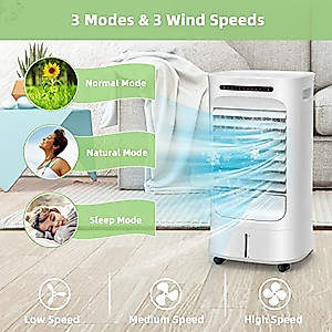 COSTWAY Evaporative Air Cooler, Portable Cooling Fan & Humidifier with Remote, 15H Timer, 63° Oscillation, 3 Modes, 3 Speeds, 2.6 Gal Water Tank, LED Display, Quiet Swamp Cooler for Bedroom Office