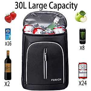 FORICH Soft Cooler Backpack, 30L Capacity, Black, Polyester, Ice Chest