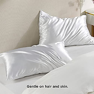 Bedsure Satin Pillowcase for Hair and Skin - White King Size Pillow Cases Set of 2, Similar to Silk Pillow Cases, Silky & Soft Satin Pillow Case Covers with Zipper, Gifts for Her or Him, 20x36 Inches