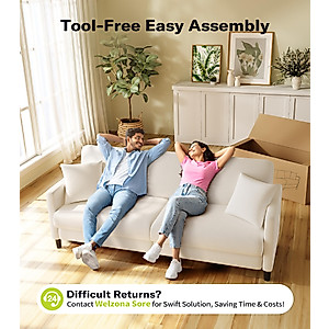 Welzona 83" Sofas for Living Room, Comfy Love Seat Couches, Teddy Fleece Loveseat Sofa, Tool-Free Setup Couches for Living Room, All-Wood Sofa Couch, Small Couch 2 Pillow Included, Beige