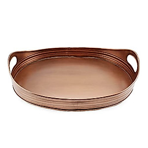 AuldHome Rustic Oval Copper Tray (16.5 x 12.5 Inches); Farmhouse Metal Decorative Serving Tray
