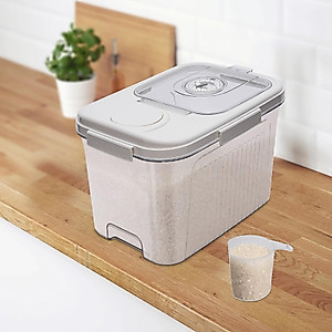 ZXTINGSHOP Food Containers, Plastic Grain Storage Container with Lid and Timer, Food Storage Bins Airtight Kitchen Storage Containers with Measuring Cup (white-L)