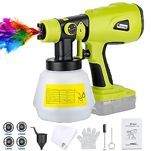 for Ryobi Paint Sprayer Cordless Paint Sprayer Compatible with Ryobi Battery, Electric Paint Sprayer HVLP Paint Gun with 3 Patterns 4 Size Nozzles for House Painting Furniture Cabinets((Tool Only))
