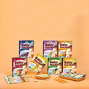 Hot-Kid Baby Mum-Mum Rice Rusks, 2 Flavor Variety Pack, 24 Pieces (Pack of 4) 2 Each: Sweet Potato & Carrot, Blueberry & Goji Gluten Free, Allergen Free, Non-GMO, Rice Teether