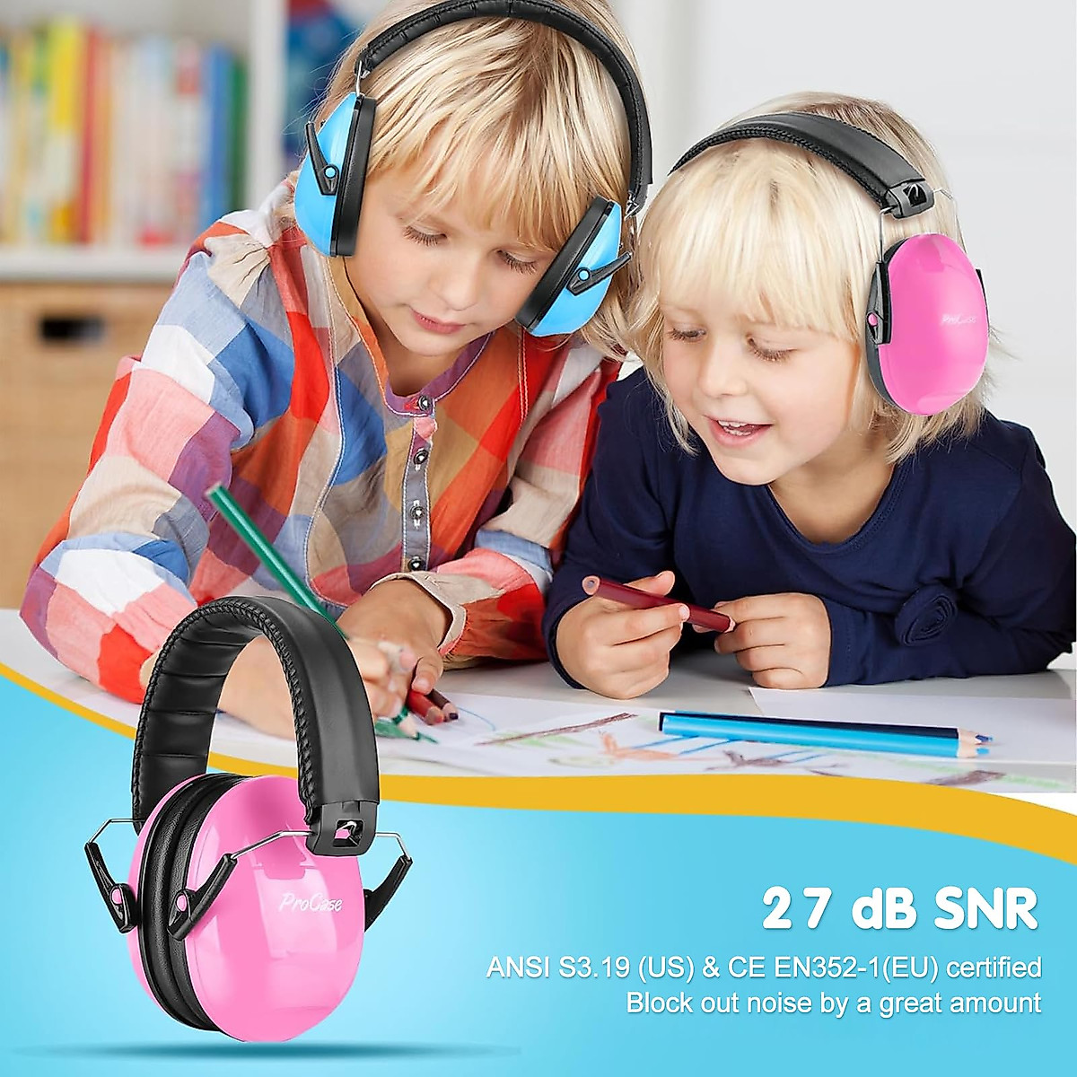 ProCase Noise Cancelling Headphones for Kids Toddler, SNR 27dB Noise Reduction Ear Muffs, Kids Ear Protection for Fireworks Autism, Sensory Headphones for Autistic Kids -Pink