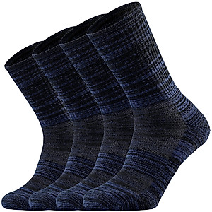 Ortis Men's Merino Wool Cushion Crew Socks with Moisture Wicking Control Light Weight Breathable for Outdoor Hiking Cycling(Navy Blue L)
