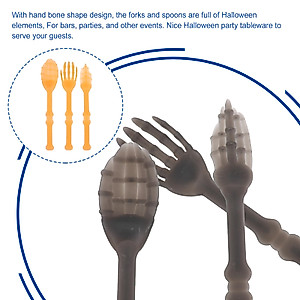 DOITOOL Serving Spoons 2 Set Halloween Salad Spoons Skeleton Hands Salad Tongs Halloween Kitchen Tableware Set Halloween Spoon Salad Tong for Home Party Kitchen (Black, Orange) Skeleton Hands