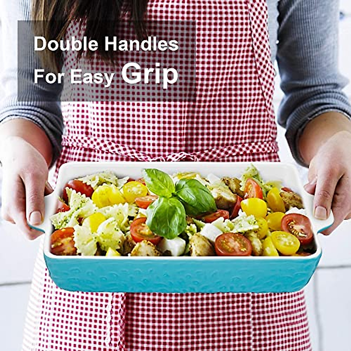 IPOW 3 Pack Casserole Dish Bakeware Set [Large&Deep], Ceramic Baking Dishes for Oven, to Table Plate Pan for Lasagna&Chicken Baking Cooking, Gift for wedding Party, Turquoise